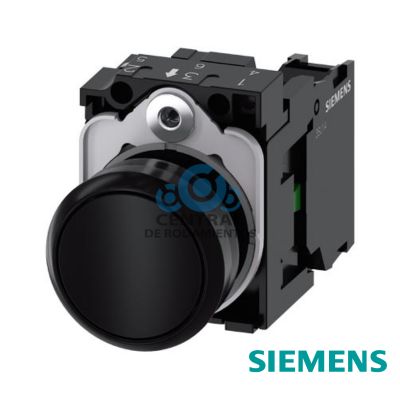 pulsador, 22 mm, redondo, plástico, negro, botón, rasante, momentáneo, con soporte, 1 NA, borne ...